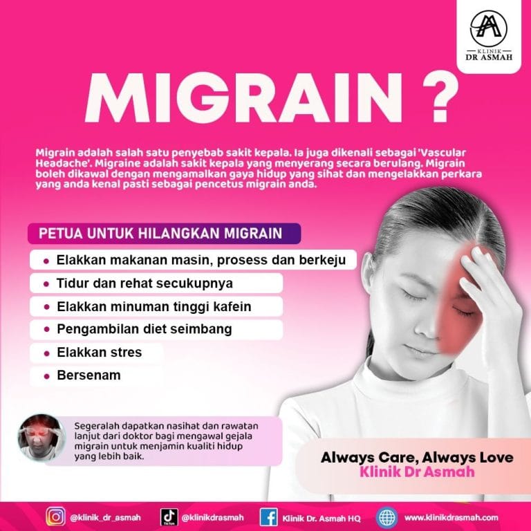MIGRAIN : JENIS, PUNCA, GEJALA DAN RAWATAN - Klinik Dr Asmah
